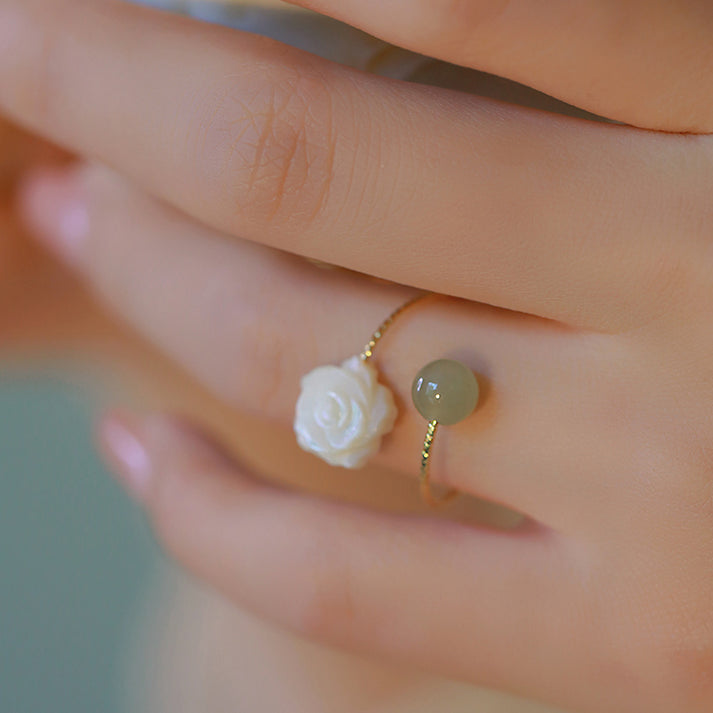 14K Rolled Gold Hetian Jade& Rose Rings – Amber NG