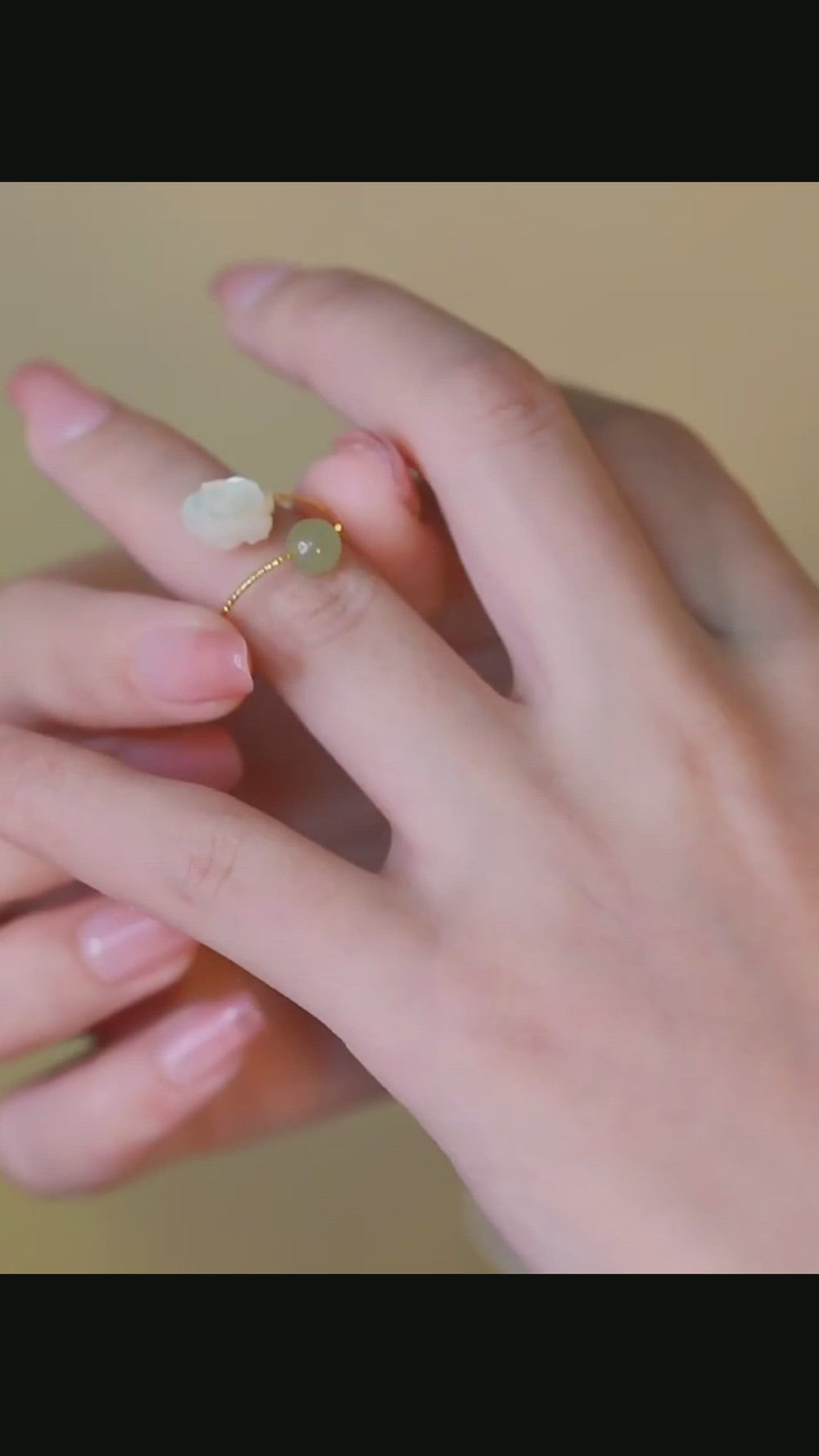 14K Rolled Gold Hetian Jade& Rose Rings